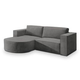 ECKSOFA SORELA M L-S Grau Velours-Stoff mit Schlaffunktion