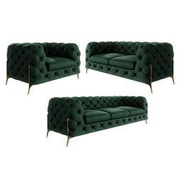 SITZGARNITUR 3+2+1 Chesterfield Lexi Flasche Gr&uuml;n Samt