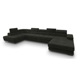 WOHNLANDSCHAFT TORIVA L-S Schwarz Velours-Stoff mit Schlaffunktion