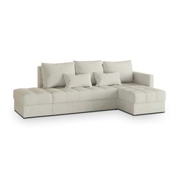 ECKSOFA LUMARI R-S Creme Pl&uuml;sch-Stoff mit Schlaffunktion