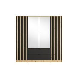 DREHT&Uuml;RENSCHRANK SATREN 200/200,5/54,5cm 4-t&uuml;rig mit Spiegel Eiche Artisan