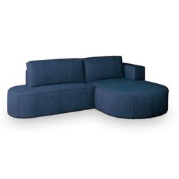 ECKSOFA CORTIO P R-S Blau Kordstoff mit Schlaffunktion