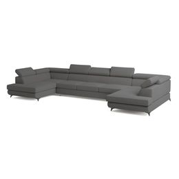 WOHNLANDSCHAFT URMANO Grau Boucle-Stoff mit Schlaffunktion