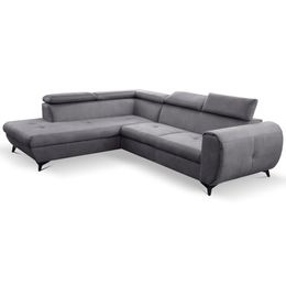 ECKSOFA MAGIA L-S Grau Pl&uuml;sch-Stoff mit Schlaffunktion