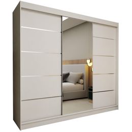 SCHWEBET&Uuml;RENSCHRANK MIRELLA 240/216/61 cm 3-t&uuml;rig mit Spiegel Wei&szlig;