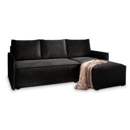 ECKSOFA PERUSI Schwarz Kordstoff mit Schlaffunktion