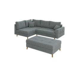 ECKSOFA inkl. Hocker Henrik Grau Boucle - Ottomane links