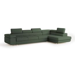 ECKSOFA VICENTE Gr&uuml;n Boucle-Stoff mit Schlaffunktion