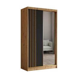 SCHWEBET&Uuml;RENSCHRANK NELVIA 120/216/61 cm 2-t&uuml;rig mit Spiegel Eiche Artisan