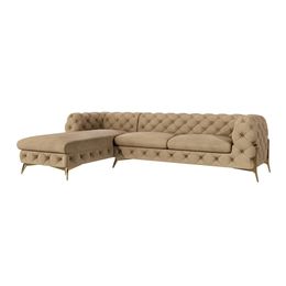 ECKSOFA Chesterfield Lexi Beige Samt, Ottomane links