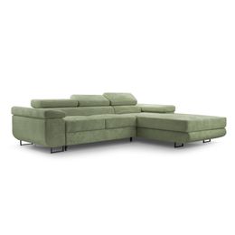 ECKSOFA GIULIO Gr&uuml;n Velours-Stoff mit Schlaffunktion