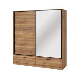 SCHWEBET&Uuml;RENSCHRANK BETTINA 180/209/61 cm 2-t&uuml;rig mit Spiegel Eiche Mauvella