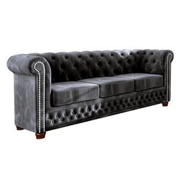 CHESTERFIELD-SOFA 3-sitzer Lauren Schwarz Samt