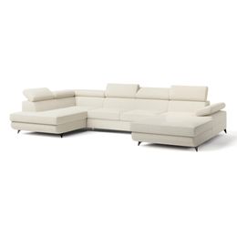 WOHNLANDSCHAFT RUBANO L-S Creme Boucle-Stoff mit Schlaffunktion