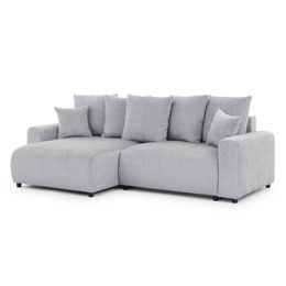 ECKSOFA Calma mit Schlaffunktion und Bettkasten im Bumpy-Design aus weichem Hellgrau Chenille-Stoff - Ottomane links