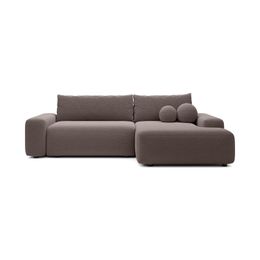 ECKSOFA RUOTA Braun Boucle-Stoff mit Schlaffunktion