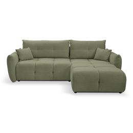 ECKSOFA MODA E Olivgr&uuml;n Geflochtener Stoff mit Schlaffunktion