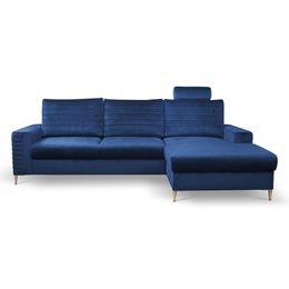 ECKSOFA GRIFO R-S Blau Velours-Stoff mit Schlaffunktion