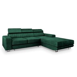 ECKSOFA NOTO R-S Gr&uuml;n Velours-Stoff mit Schlaffunktion