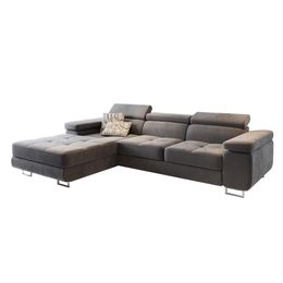 ECKSOFA ELMA L-S Grau Velours-Stoff mit Schlaffunktion