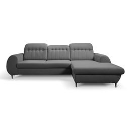 ECKSOFA PURO R-S Grau Pl&uuml;sch-Stoff mit Schlaffunktion