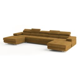 WOHNLANDSCHAFT OMBRA Gelb Velours-Stoff mit Schlaffunktion