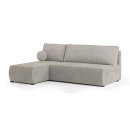 ECKSOFA PARVELO Creme Pl&uuml;sch-Stoff mit Schlaffunktion