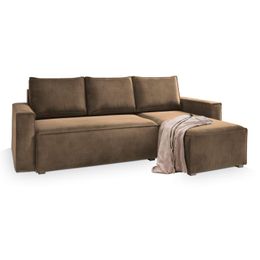 ECKSOFA SILES Beige Velours-Stoff mit Schlaffunktion