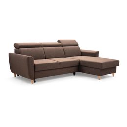 ECKSOFA SAPORE Braun Geflochtener Stoff mit Schlaffunktion