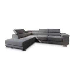 ECKSOFA APIRO L-S Graphitfarben Kordstoff mit Schlaffunktion