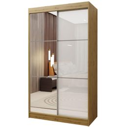SCHWEBET&Uuml;RENSCHRANK VITALE 120/216/61 cm 2-t&uuml;rig mit Spiegel Eiche Artisan