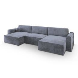 WOHNLANDSCHAFT FENTO M Grau Velours-Stoff mit Schlaffunktion
