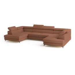 WOHNLANDSCHAFT VINTESSA Kupferfarben Boucle-Stoff mit Schlaffunktion