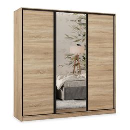 SCHWEBET&Uuml;RENSCHRANK TARI 180/205/58 cm 3-t&uuml;rig mit Spiegel und Schubladen Sonoma Eiche