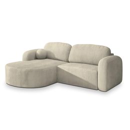 ECKSOFA AMILIA P L-S Creme Kordstoff mit Schlaffunktion