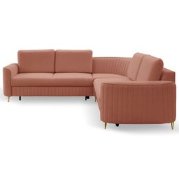 ECKSOFA VELA R-S Rosa Velours-Stoff mit Schlaffunktion