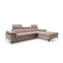 ECKSOFA FIORE Braun Velours-Stoff mit Schlaffunktion