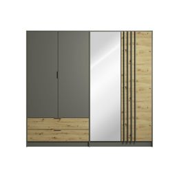 DREHT&Uuml;RENSCHRANK MERIDIAN 220,2/202,5/55,2cm 4-t&uuml;rig mit Spiegel Grau