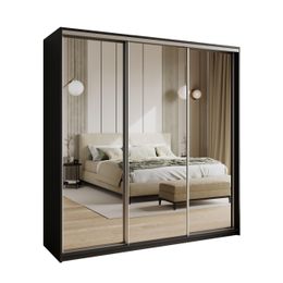 SCHWEBET&Uuml;RENSCHRANK RIEN 200/205/60 cm 3-t&uuml;rig mit Spiegel Schwarz