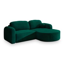 ECKSOFA AMILIA M R-S Gr&uuml;n Velours-Stoff mit Schlaffunktion