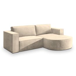ECKSOFA SORELA M R-S Creme Velours-Stoff mit Schlaffunktion