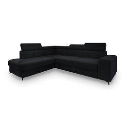 ECKSOFA ALVORO L-S Schwarz Boucle-Stoff mit Schlaffunktion