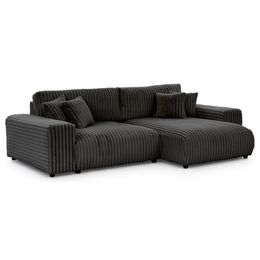 ECKSOFA Mollis Dunkelgrau Pl&uuml;schcord - Ottomane Rechts