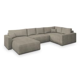 WOHNLANDSCHAFT VELAMI R-S Beige Kordstoff mit Schlaffunktion