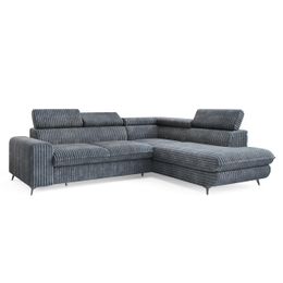 ECKSOFA VELISS Grau Kordstoff mit Schlaffunktion