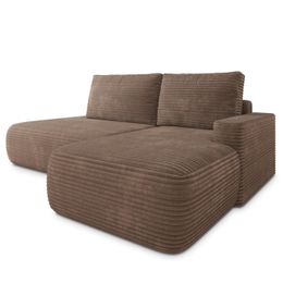 ECKSOFA AVINI T R-S Beige Kordstoff mit Schlaffunktion