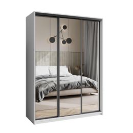 SCHWEBET&Uuml;RENSCHRANK RIEN 150/205/60 cm 3-t&uuml;rig mit Spiegel Wei&szlig;