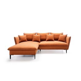 ECKSOFA SOLE Orange Pl&uuml;sch-Stoff mit Schlaffunktion