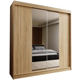 SCHWEBET&Uuml;RENSCHRANK LUCENZA 200/216/61 cm 2-t&uuml;rig mit Spiegel Sonoma Eiche