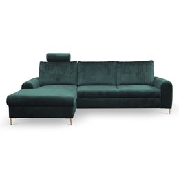 ECKSOFA VERONA L-S Gr&uuml;n Velours-Stoff mit Schlaffunktion
